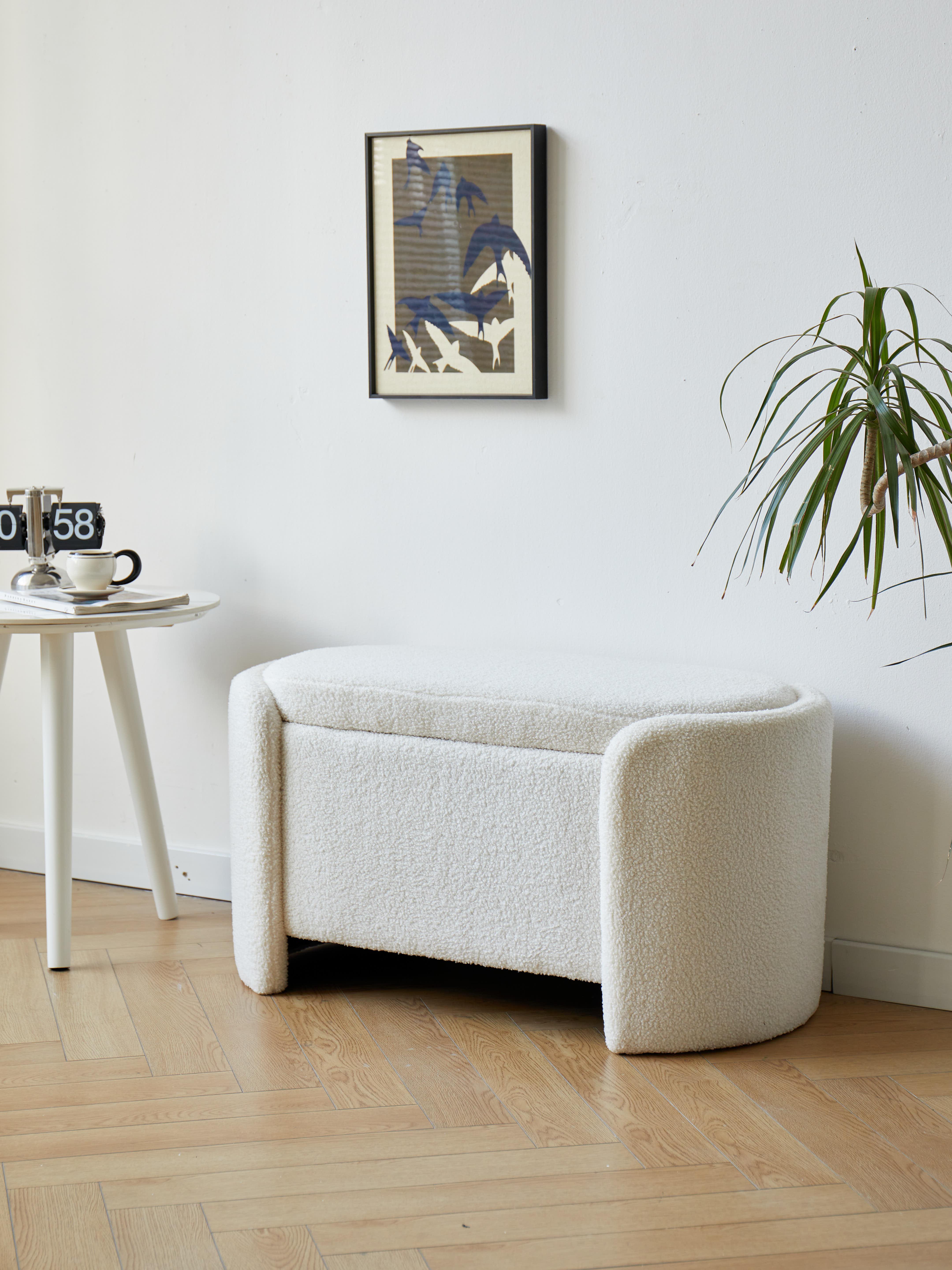 MOSS White Bouclé Storage Bench – Nordlys USA