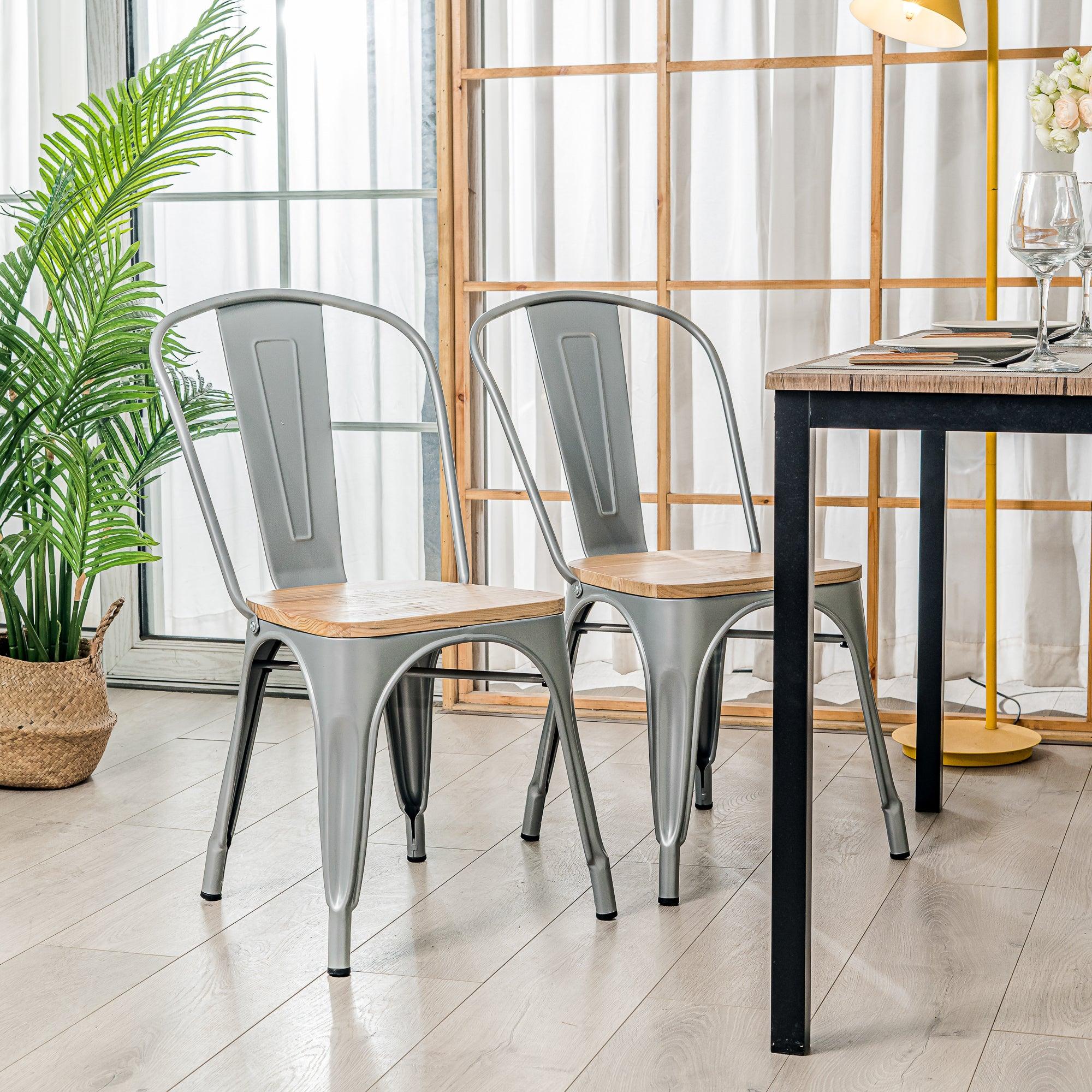 NASH Set of 4 Metal and Gray Wood Chairs – Nordlys USA